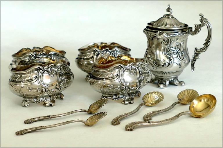 Rare French Sterling Silver 18k Gold Condiment Set, Salt Cellars ...