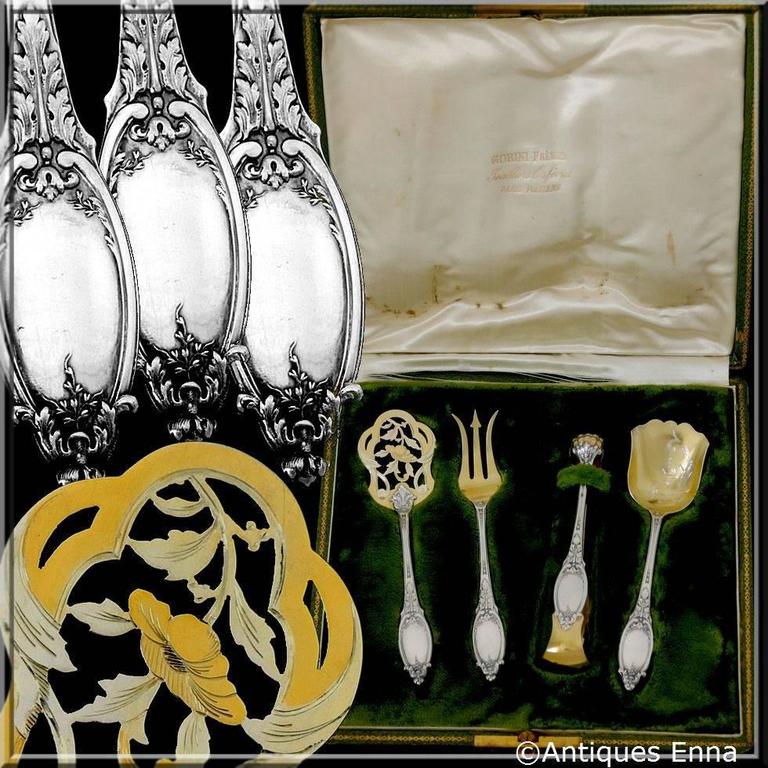 Maillard French All Sterling Silver 18-Karat Gold Dessert Set, Box ...