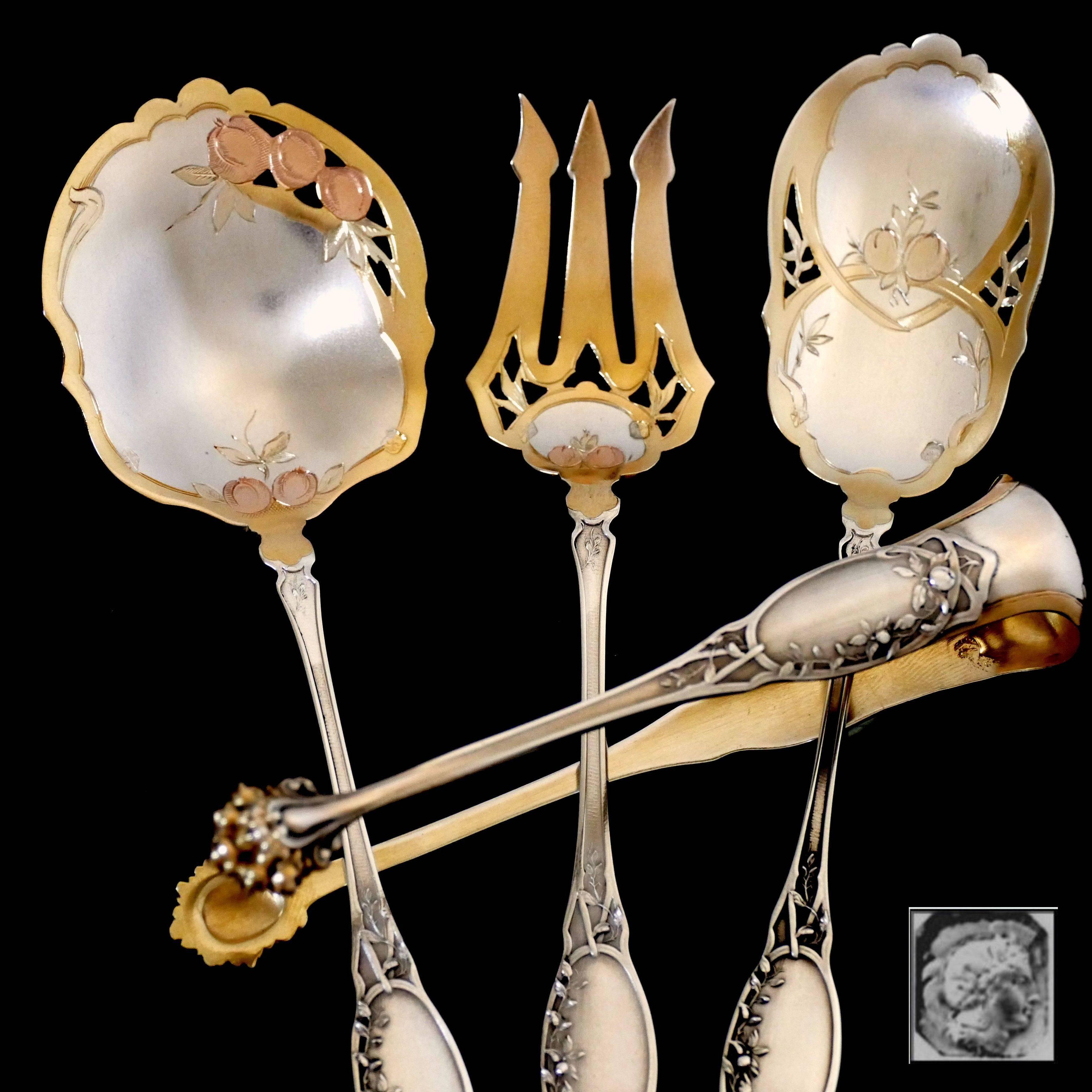 Coignet Rare French Sterling Silver Pink, Yellow 18k Gold Dessert Set ...