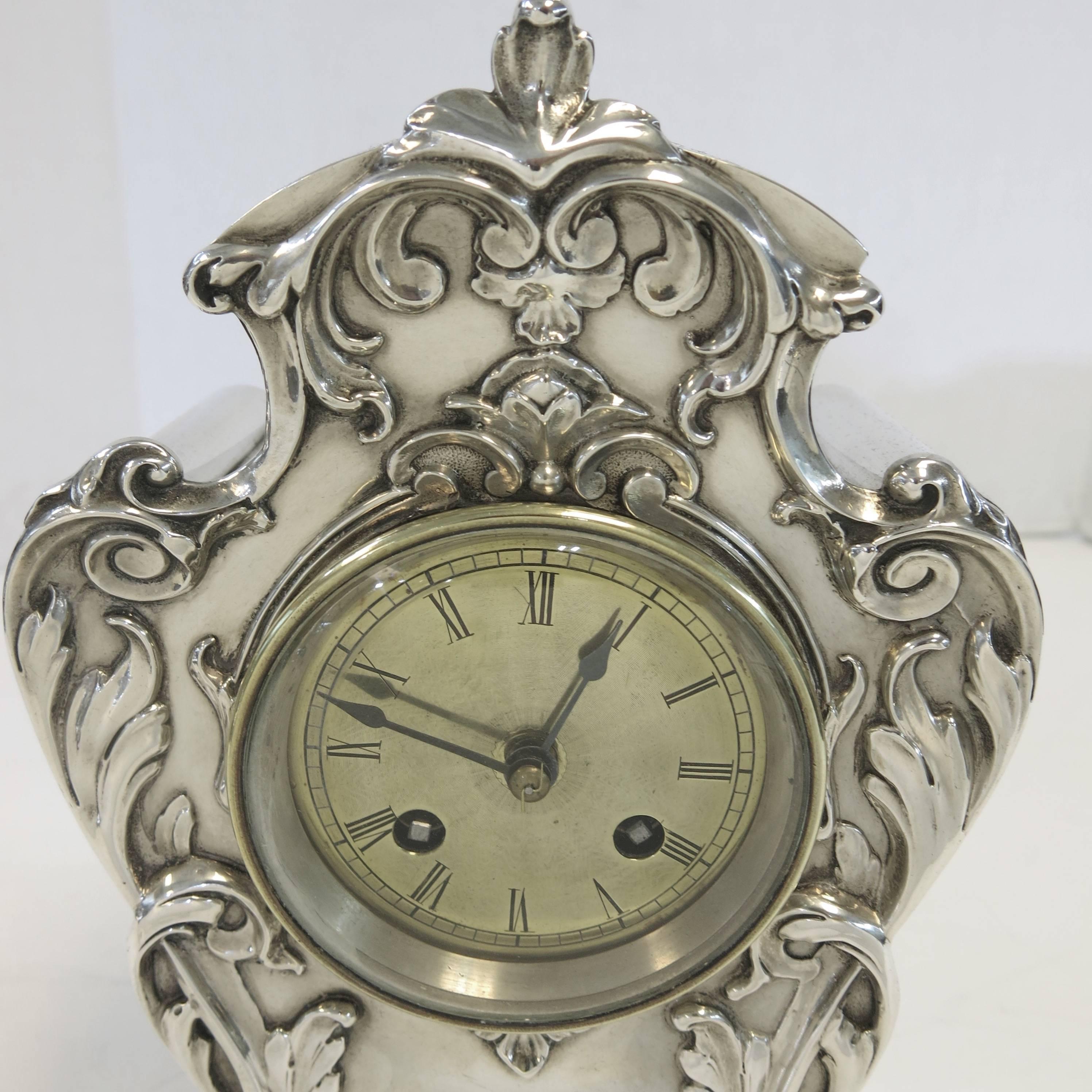 Antique English Sterling Silver Clock at 1stDibs