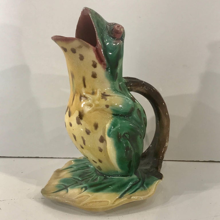 19th century English Majolica Frog Pitcher by Edward Steele at 1stDibs