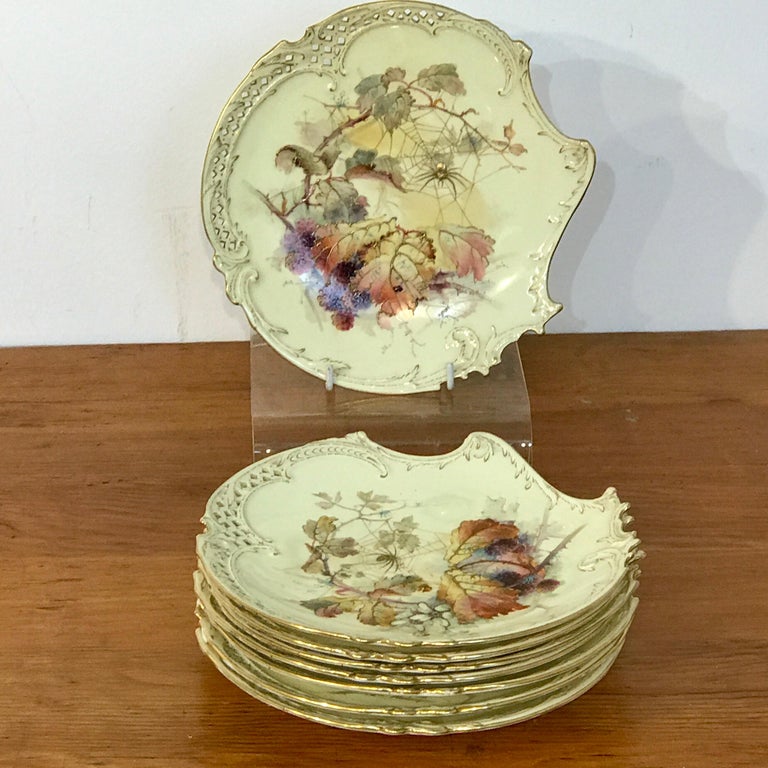 Eight Royal Worcester Aesthetic Cabinet Plates with Spider Web ...
