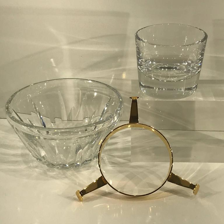 Substantial Three-Piece Circular Crystal Caviar Dish, Signed Baccarat ...