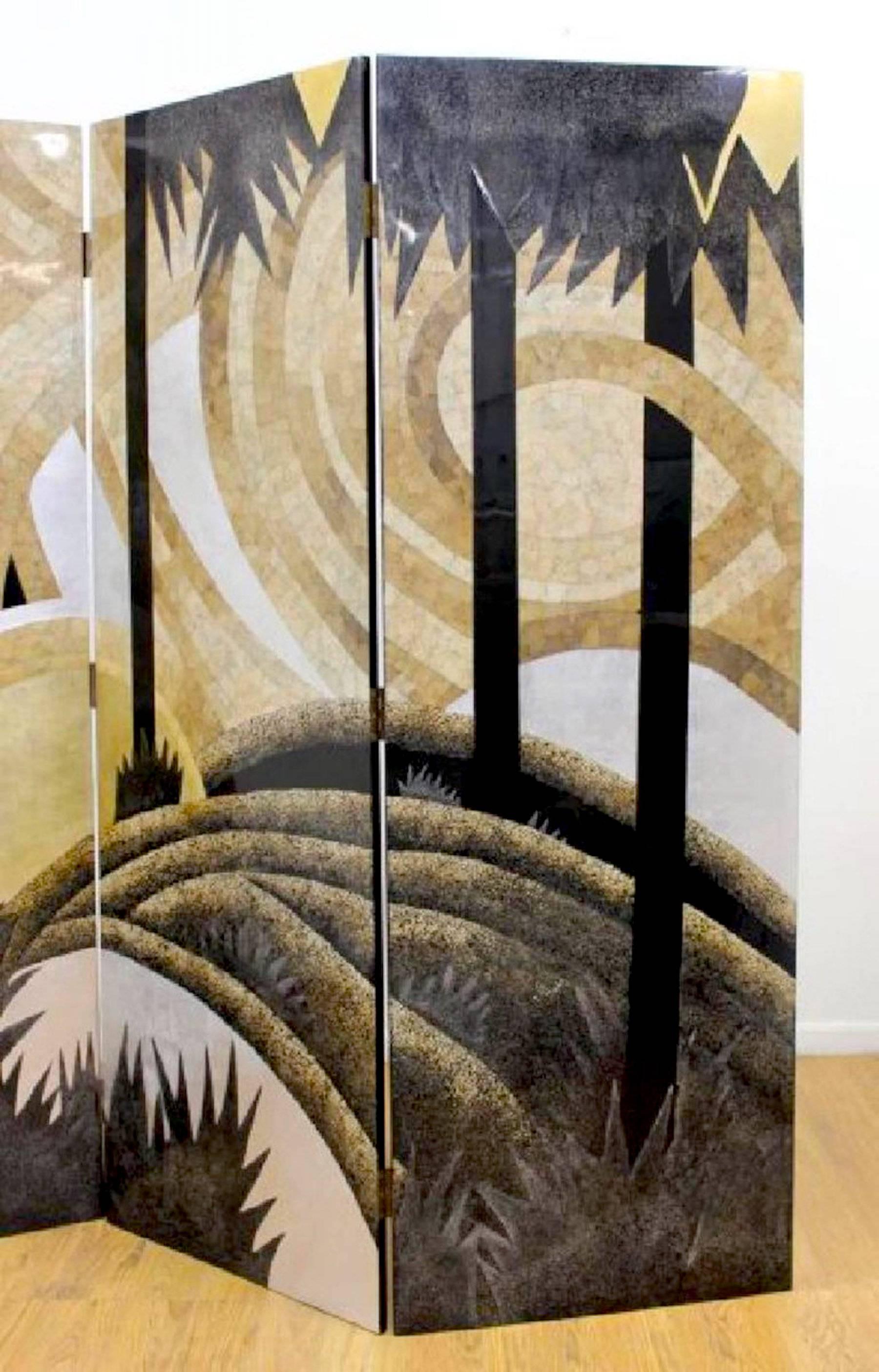 Art Deco Style Egg Shell Lacquer Three-Panel Screen in the Manner of ...