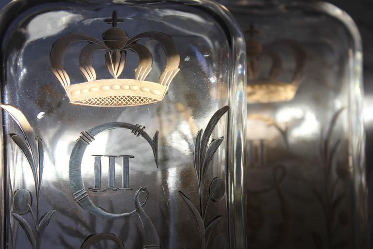 Pair of circa 1800 Swedish Glass Flasks Gilt Decorated for Gustav III ...