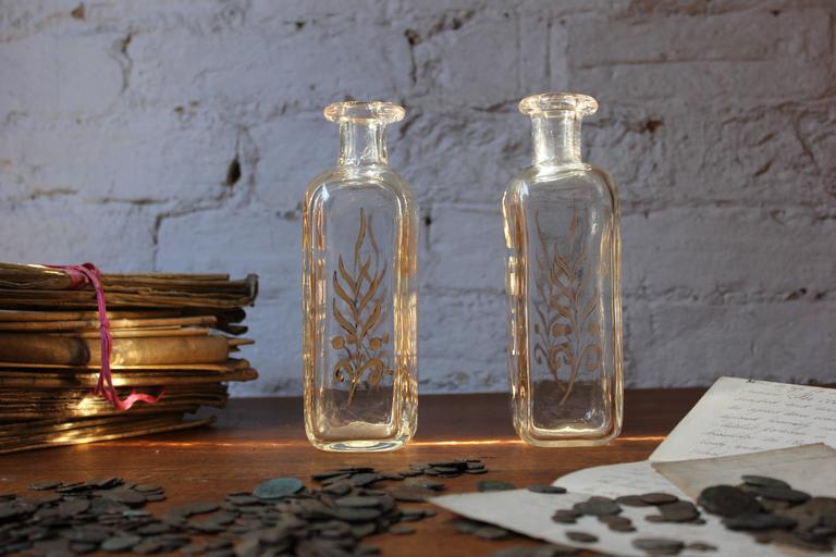 Pair of circa 1800 Swedish Glass Flasks Gilt Decorated for Gustav III ...