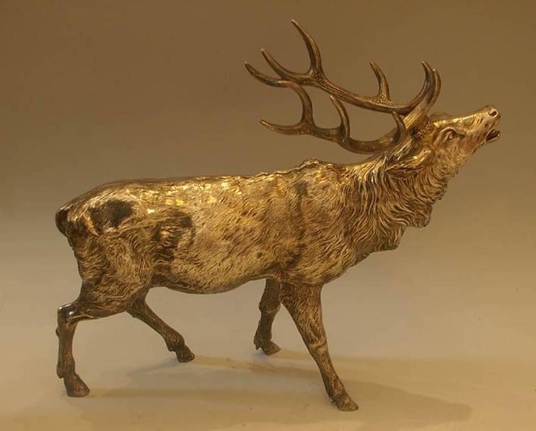 Large Silver Stag Sculpture, circa 1900 For Sale at 1stDibs