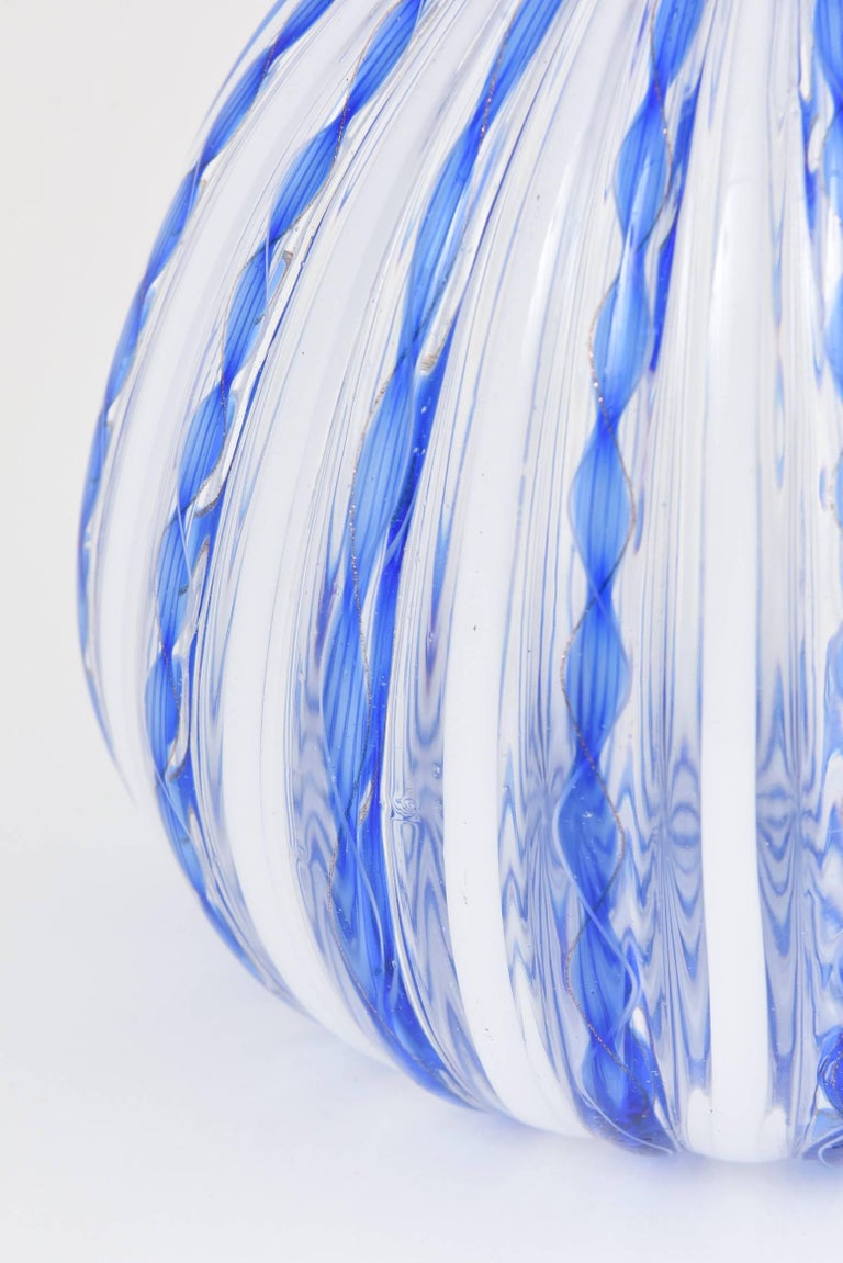 Murano Blue Ribbon and White Stripe Italian Art Glass Vase at 1stDibs ...