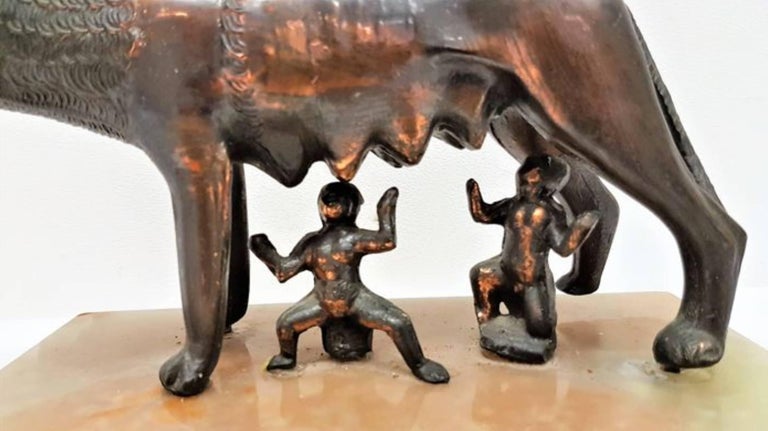 Sculpture of She-Wolf Mother with Romulus and Remus on a Marble Base ...