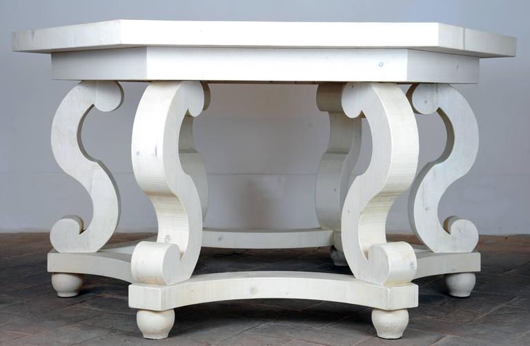 Hexagonal White Fir Wood Table by Michelangeli, Italy at 1stDibs