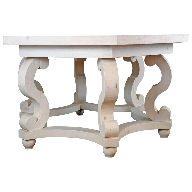 Hexagonal White Fir Wood Table by Michelangeli, Italy For Sale at 1stDibs