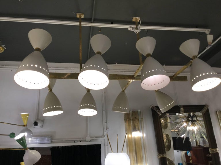 Pair of Italian Modernist Light Fixtures in Brass with Ivory Shades at ...