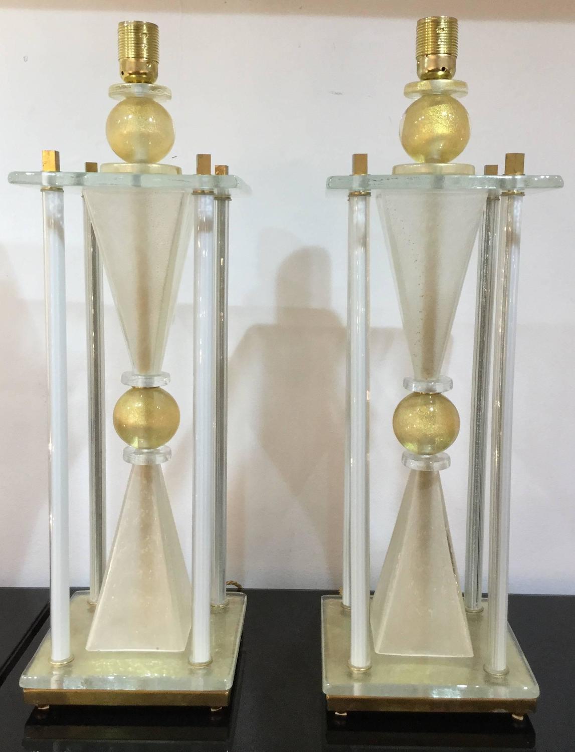 Pair of Italian 'Hour Glass' Lamps in Murano Glass For Sale at 1stdibs