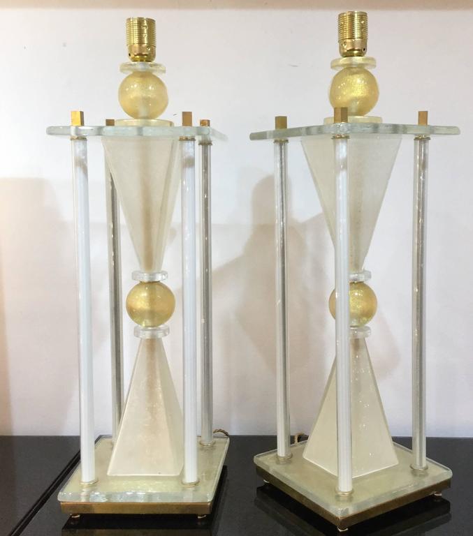 Pair of Italian 'Hour Glass' Lamps in Murano Glass For Sale at 1stDibs