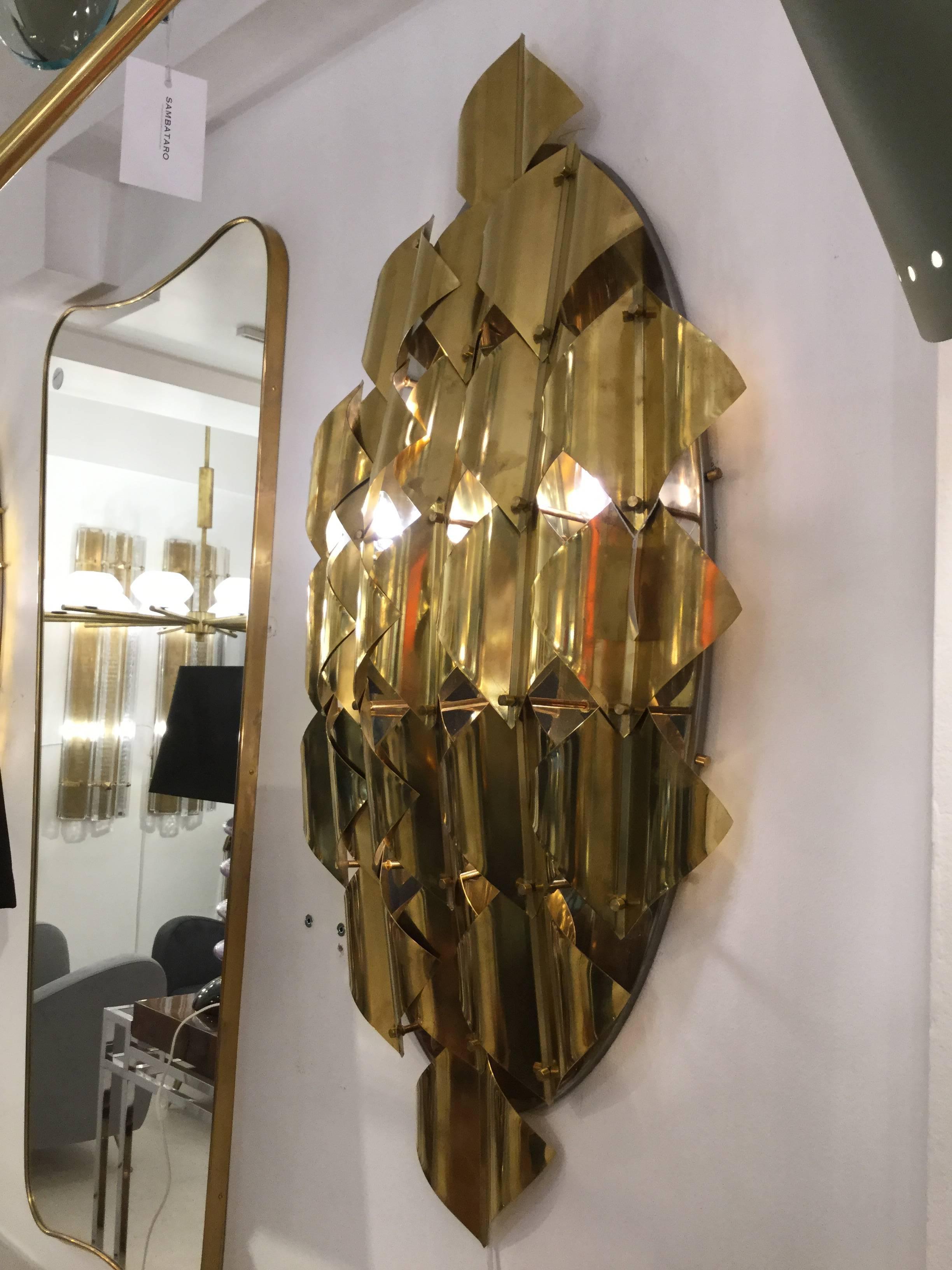 Pair of Italian over Sized Sculptural Wall Lights in Brass, 1970 at 1stDibs