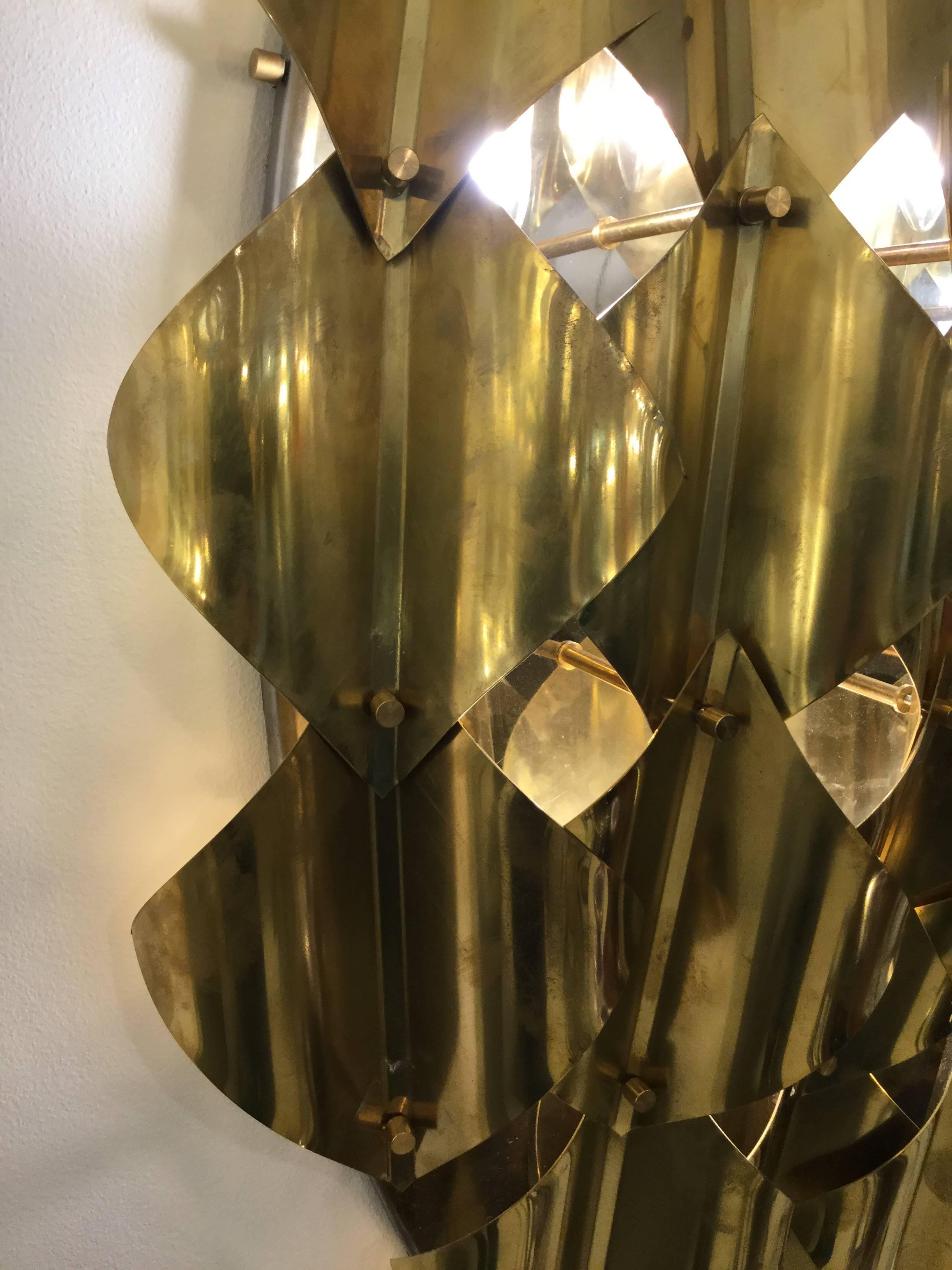 Pair of Italian over Sized Sculptural Wall Lights in Brass, 1970 at 1stDibs