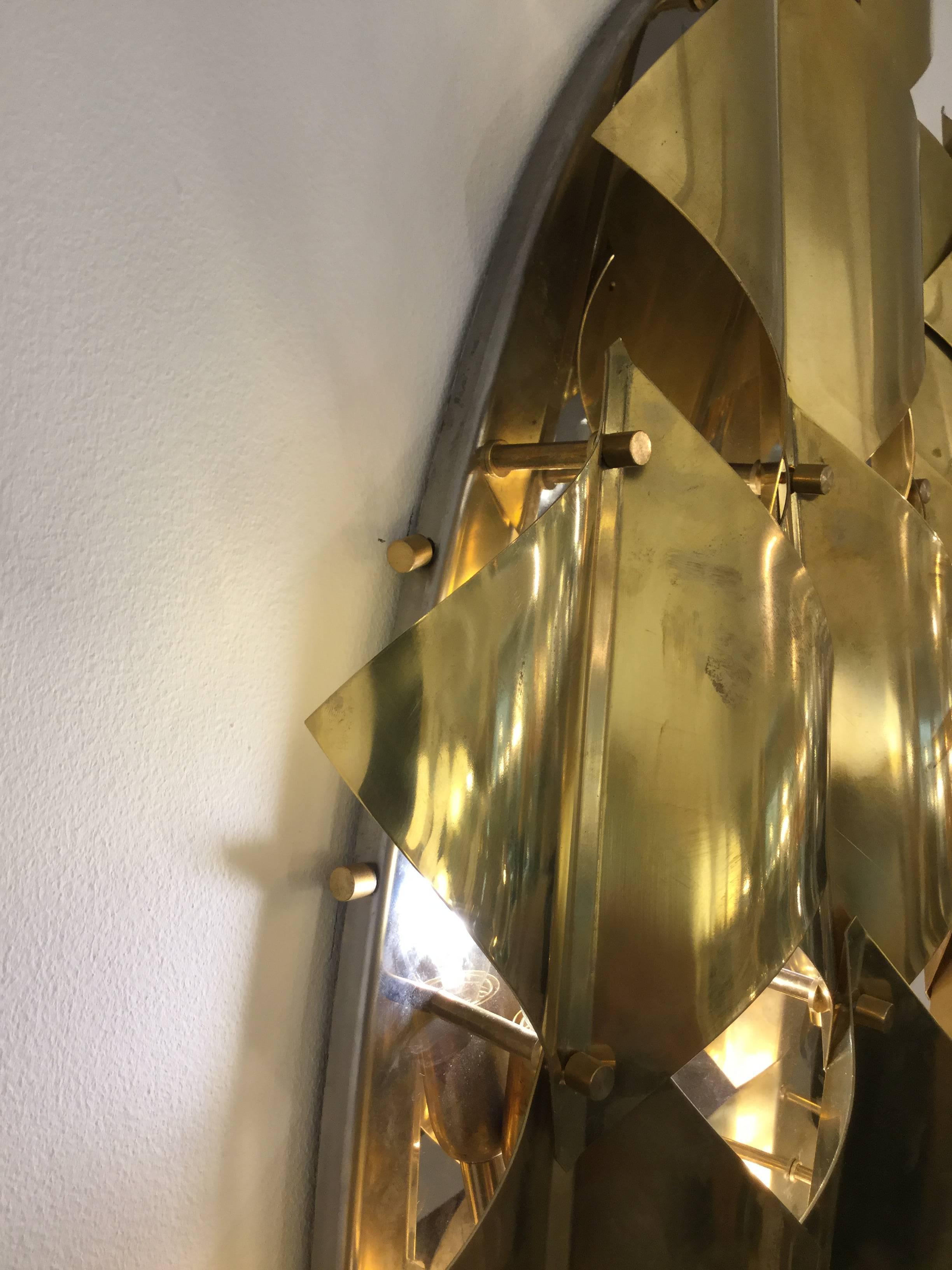 Pair of Italian over Sized Sculptural Wall Lights in Brass, 1970 at 1stDibs