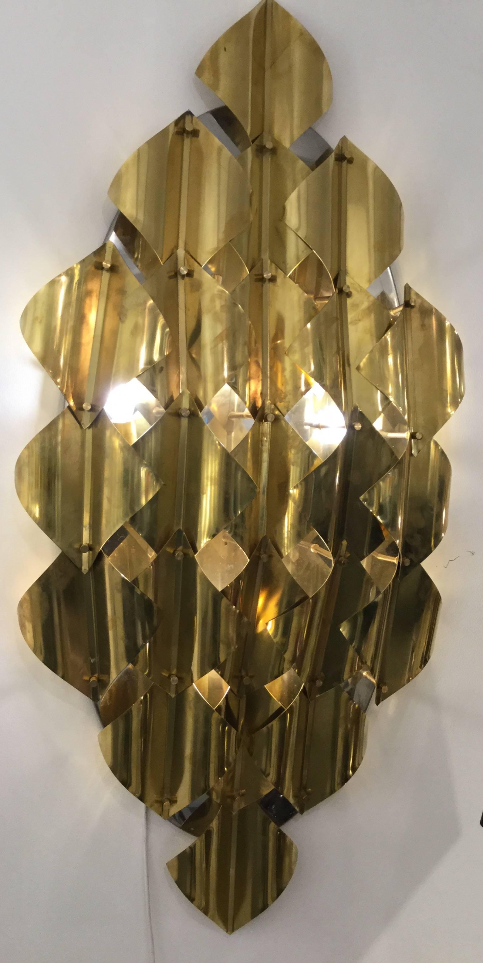 Pair of Italian over Sized Sculptural Wall Lights in Brass, 1970 at 1stDibs