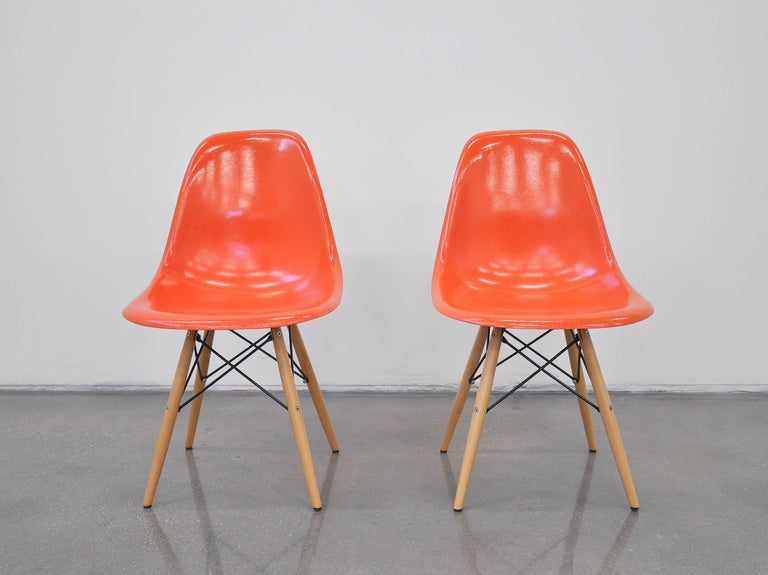 Eames Herman Miller Orange Fiberglass Dowel Chair at 1stDibs