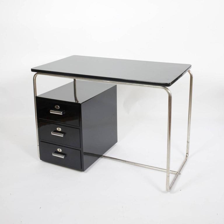 1940s Bauhaus Steel Tube Desk Lacquered Black by Slezak For Sale at 1stDibs