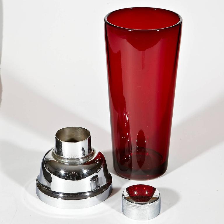 Art Deco Dark Red Handblown Glass Cocktail Shaker at 1stDibs