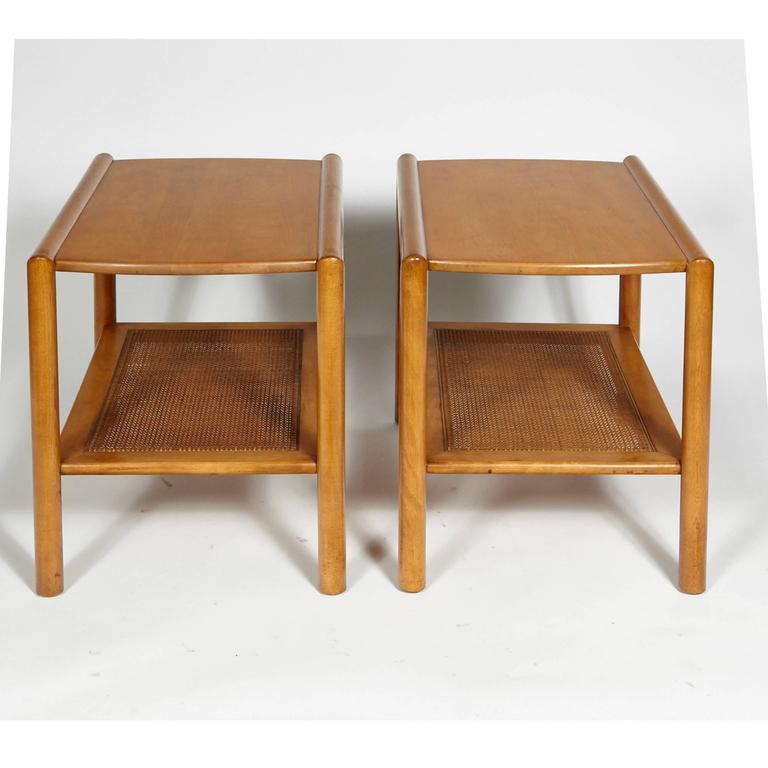 Leslie Diamond for Conant Ball Pair of Caned Side Tables, 1950s For ...