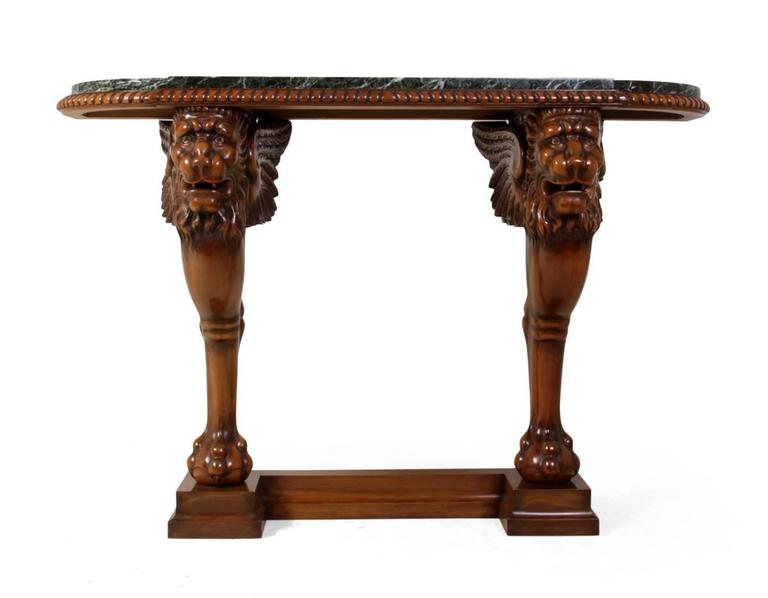 Lion Console Table in Carved Walnut and Marble at 1stDibs