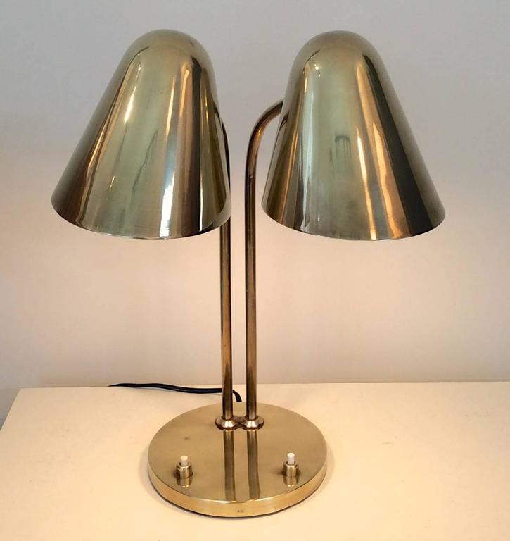 Rare Double Shaded Brass Table Lamp, Jacques Biny, 1950s, France at 1stDibs