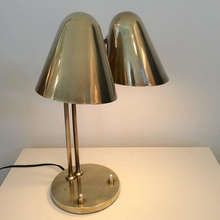 Rare Double Shaded Brass Table Lamp, Jacques Biny, 1950s, France at 1stDibs
