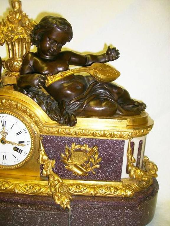 Bronze and Porphyry Clock by Julien Le Roy, 19th Century For Sale at ...