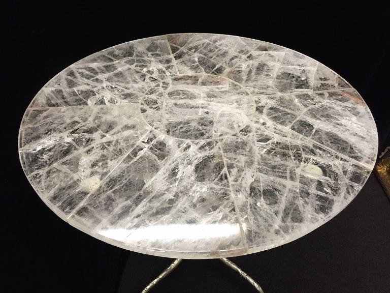 Modern Rock Crystal Table on Hand Forged Silver-Leafed Iron Base, One ...