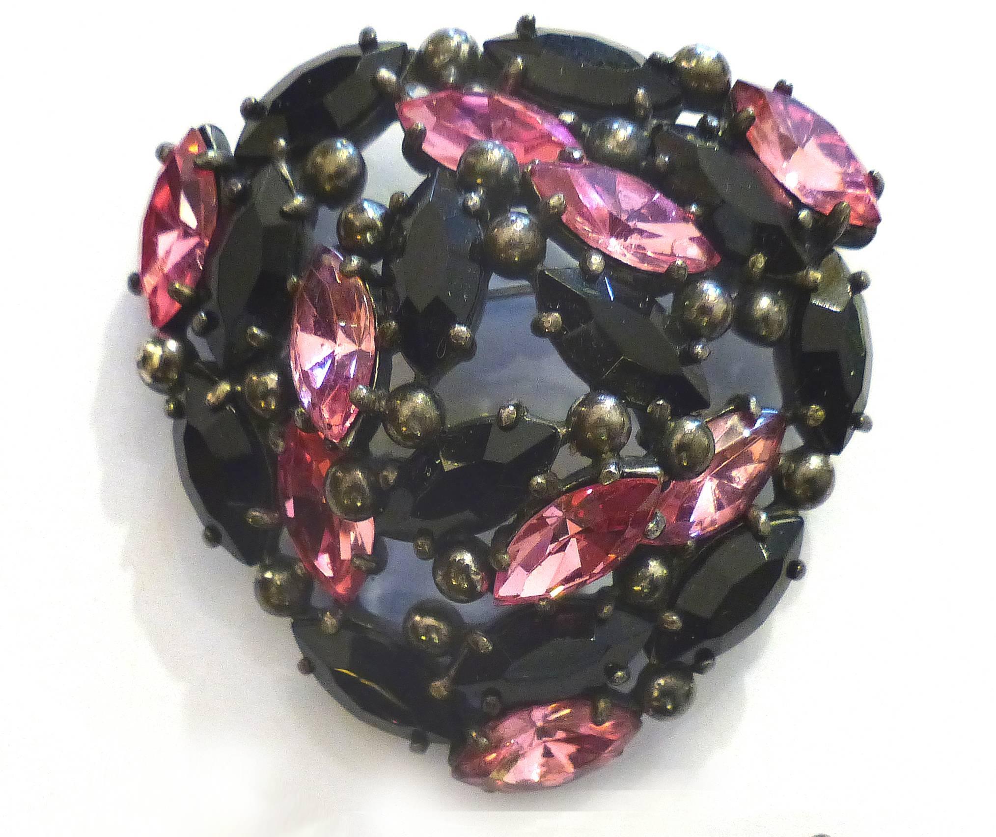 1950s Elsa Schiaparelli Rhinestone Brooch and Earring Set For Sale at ...