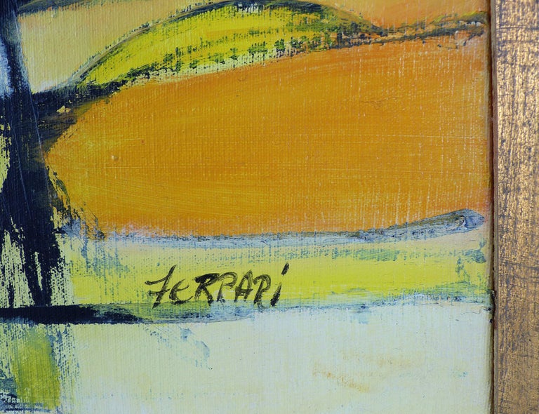 Mid-Century Modern Abstract Oil Painting Signed Ferrari For Sale at 1stDibs