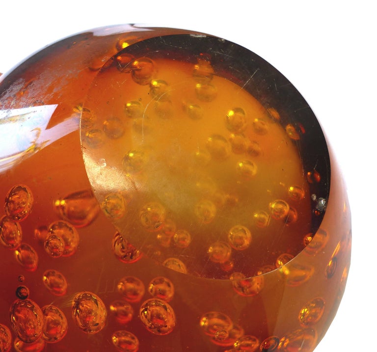 Over scale Amber Murano Blown Art Glass Sphere with Interior Bubbles ...