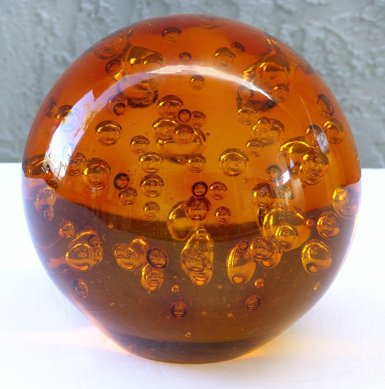 Over scale Amber Murano Blown Art Glass Sphere with Interior Bubbles ...