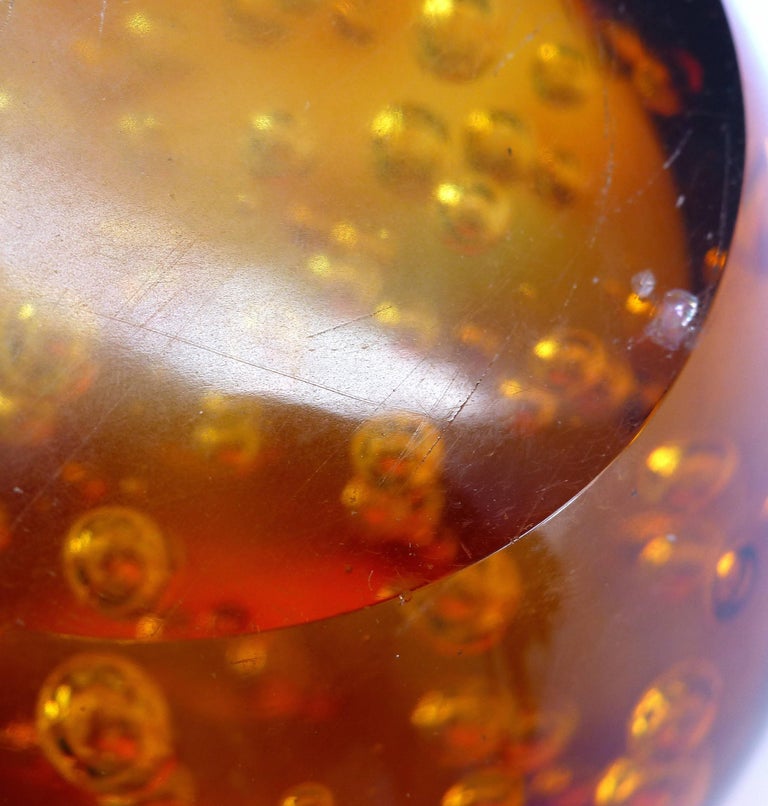 Over scale Amber Murano Blown Art Glass Sphere with Interior Bubbles ...