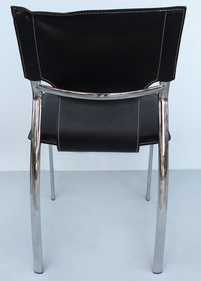 Chrome and Leather Side Chairs with Contrasting White Stitching For ...