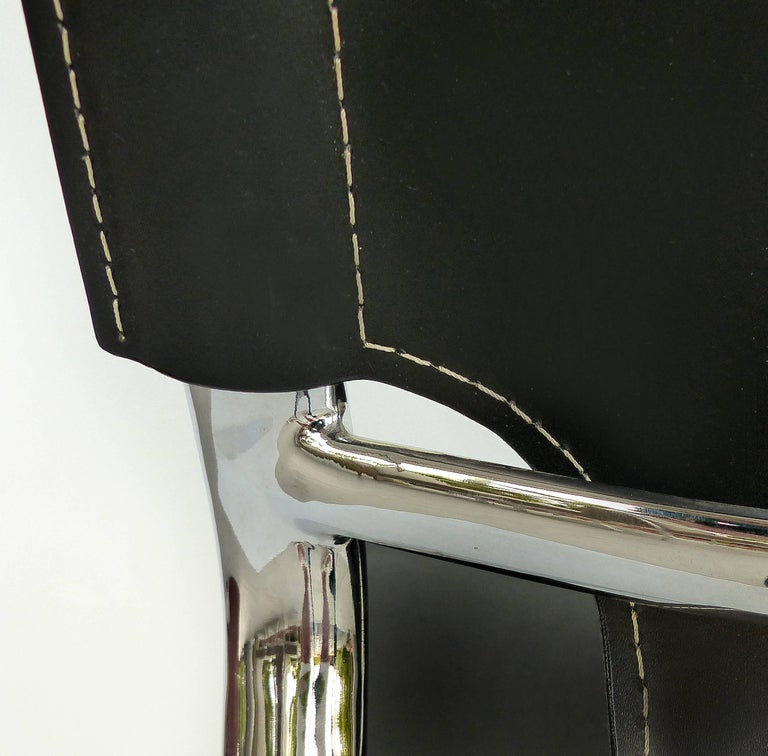 Chrome and Leather Side Chairs with Contrasting White Stitching For ...