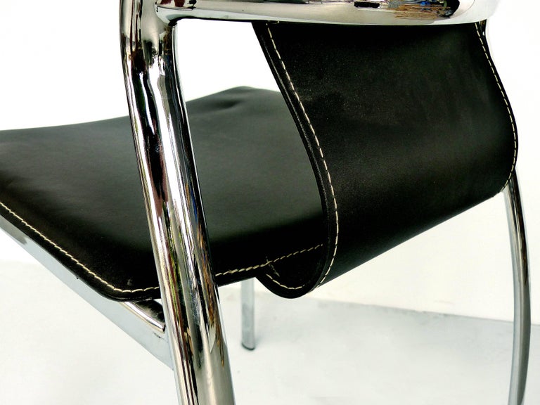 Chrome and Leather Side Chairs with Contrasting White Stitching For ...