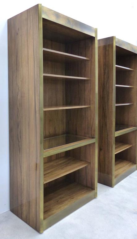 Mid-Century Modern Mastercraft Rosewood and Brass Bookcases at 1stDibs