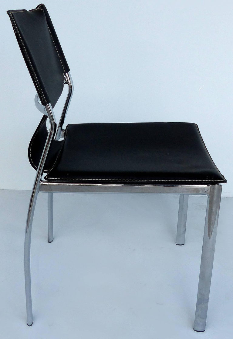 Chrome and Leather Side Chairs with Contrasting White Stitching For ...