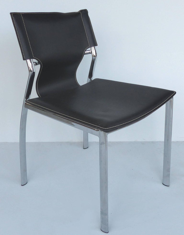 Chrome and Leather Side Chairs with Contrasting White Stitching For ...
