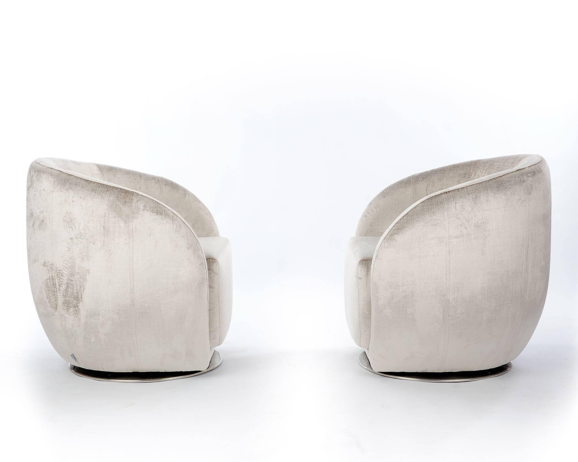Pair of Mid-Century Style Silver Swivel Chairs at 1stDibs