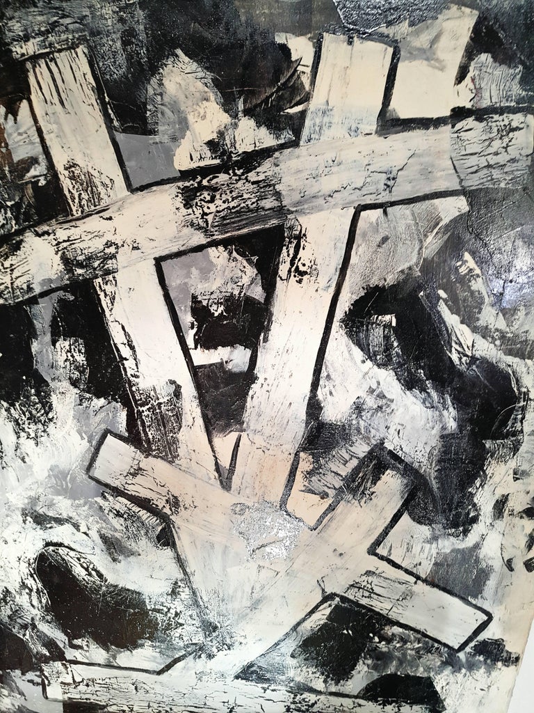 Large Brutalist Abstract Painting on Wood, Signed, France 1990s For ...