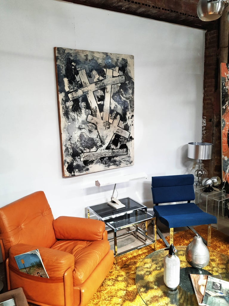 Large Brutalist Abstract Painting on Wood, Signed, France 1990s For ...