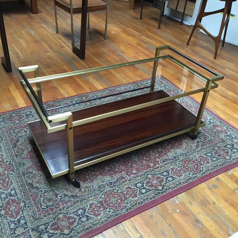 Modern Style Kent Cocktail Table with Wheels and Brass and Steel Coffee ...