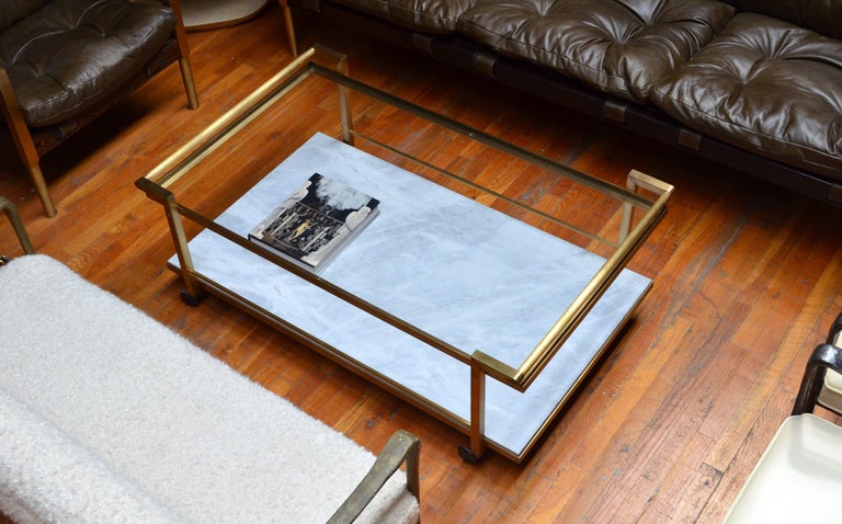 Modern Style Kent Cocktail Table with Wheels and Brass and Steel Coffee ...