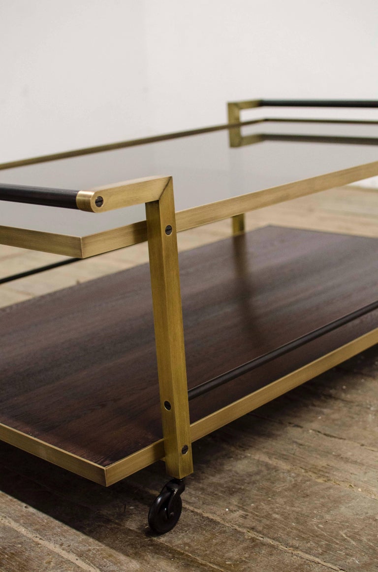 Modern Style Kent Cocktail Table with Wheels and Brass and Steel Coffee ...