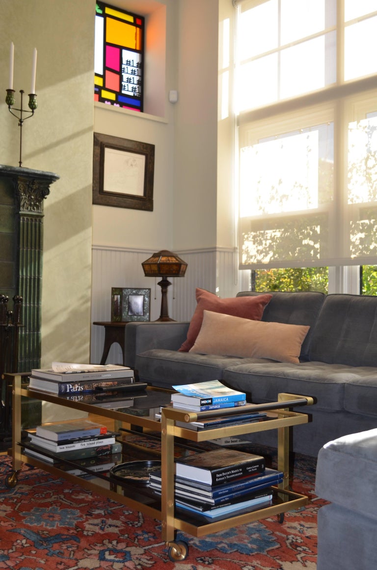 Modern Style Kent Cocktail Table with Wheels and Brass and Steel Coffee ...