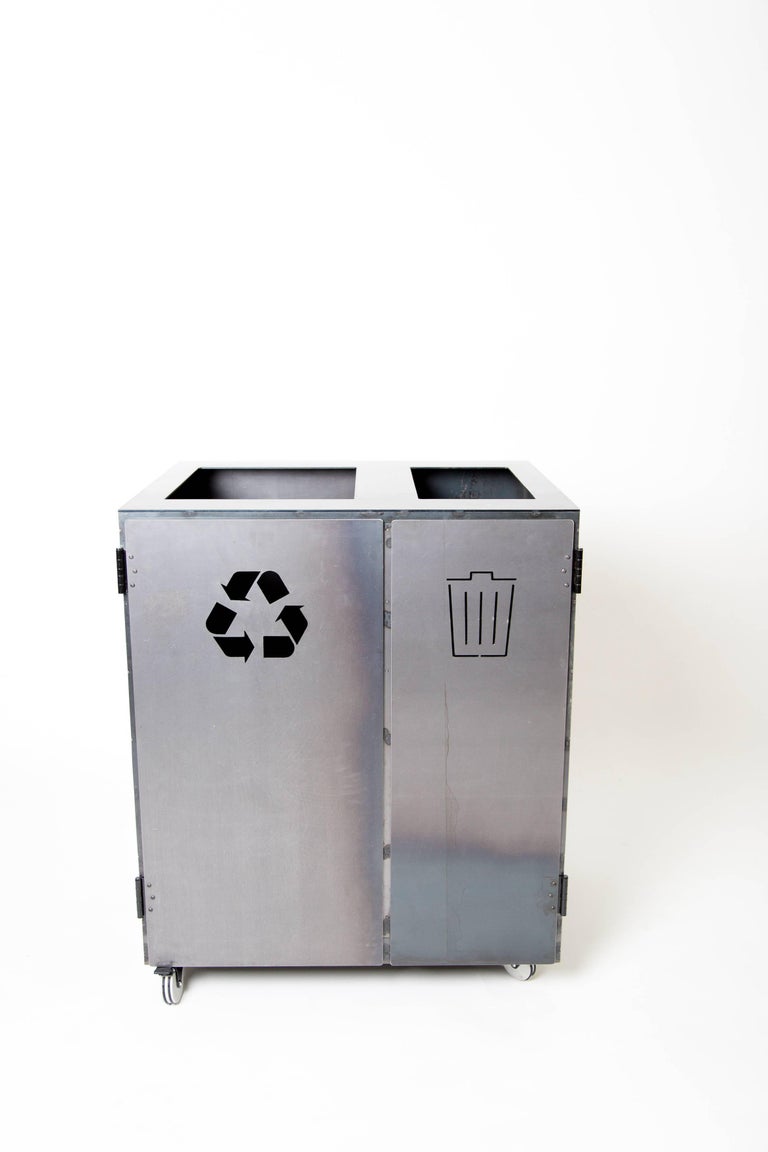 Minimal Modern Custom Steel Garbage and Recycle Bin (custom logos upon ...